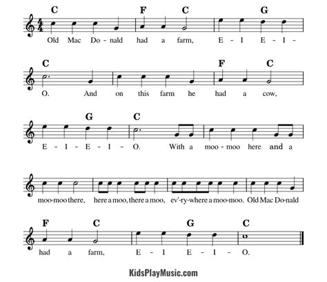 Old Macdonald Free Printable Sheet Music Printable