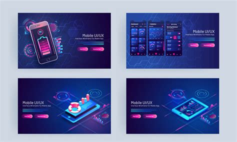 Mobile Ui Ux Concept Based Landing Page Set With Smartphone And