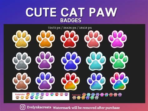 15x Cute Cat Paw For Sub Badge Or Bit Badges Cute Sub Badge For