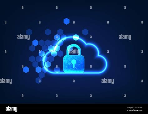 Cloud Technology Background Inside Is A Lock With Elements Showing The Storage Of Data In A