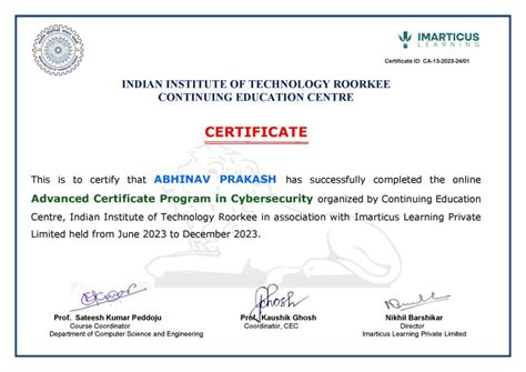 Abhinav Prakash On Linkedin Cybersecurity Learning Gratitude Iitroorkee Cybersecuritytraining…