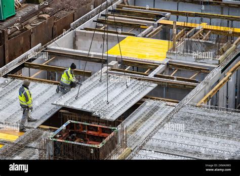 Construction Site Installation Of Semi Precast Floor Slabs Which Are