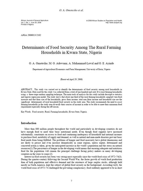 Determinants Of Food Security Among The Rural Farm Pdf Food Security Hunger