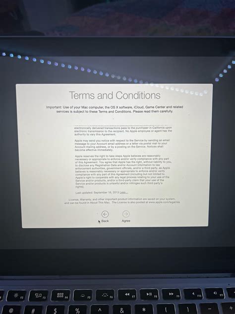 can t accept terms when setting up mac os x please help r macbookpro