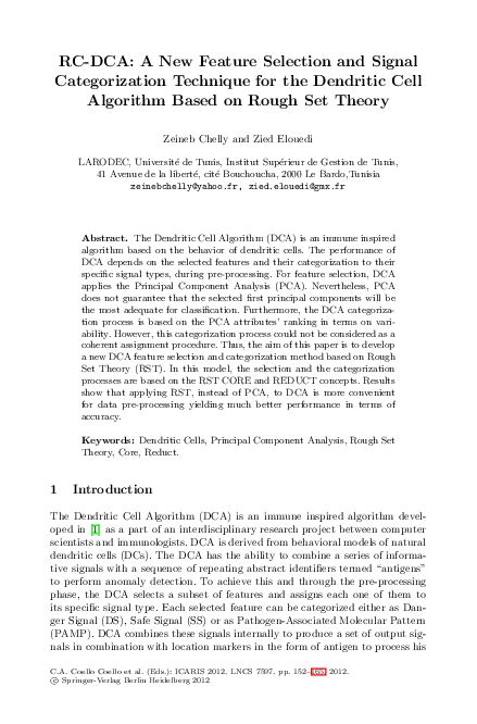 Pdf Rc Dca A New Feature Selection And Signal Categorization