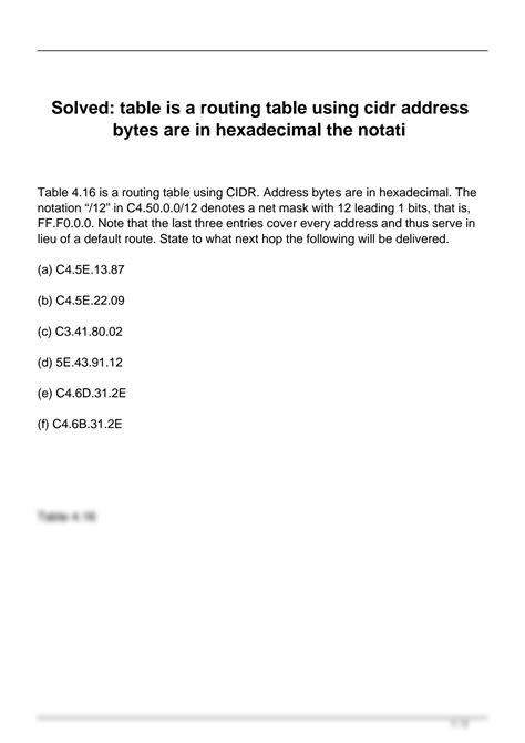 solution solved table 4 16 is a routing table using cidr address bytes