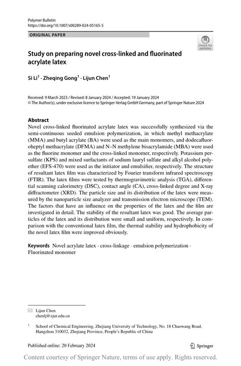 Study On Preparing Novel Cross Linked And Fluorinated Acrylate Latex
