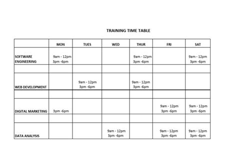 Training Time Table For Commencement Pdf