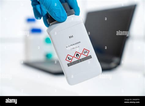 Rbi Rubidium Iodide Cas 7790 29 6 Chemical Substance In White Plastic Laboratory Packaging Stock