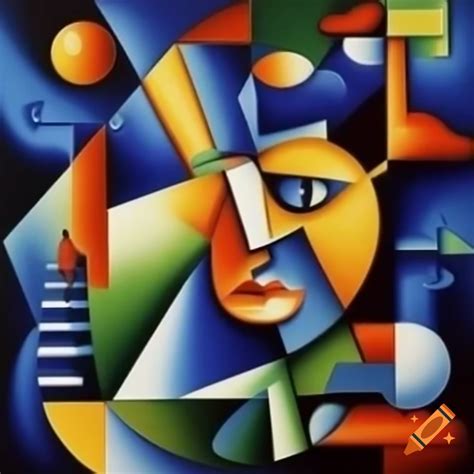 Abstract Cubist Art Featuring Geometric Forms Representing A Giant