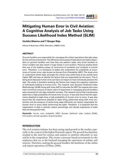 Pdf Mitigating Human Error In Civil Aviation A Cognitive Analysis Of Job Tasks Using Success