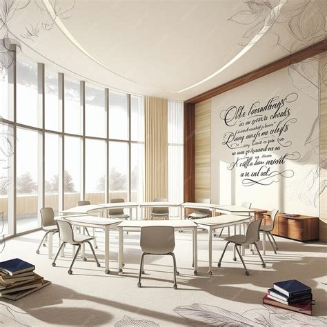 A Serene Modern Classroom Design Rendered In Intricate Pencil Sketching