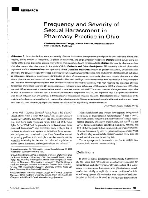 Pdf Frequency And Severity Of Sexual Harassment In Pharmacy Practice
