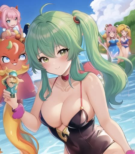 Rule 34 4girls Ai Generated Beach Blonde Hair Breasts Female Female