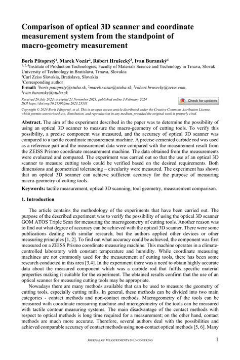 Pdf Comparison Of Optical 3d Scanner And Coordinate Measurement