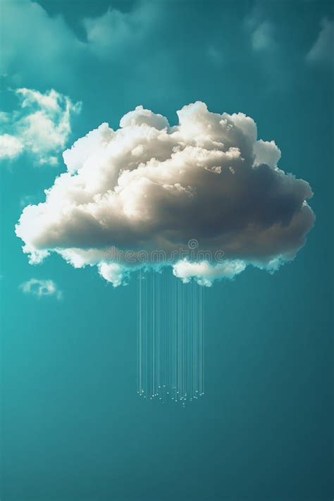 Surreal Floating Cloud With Digital Droplets In A Serene Blue Sky Stock Illustration