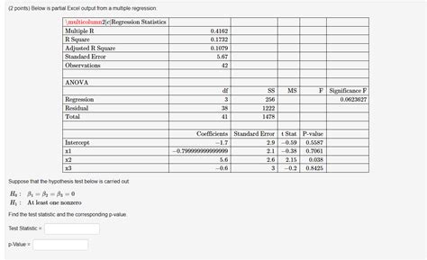 solved 2 points below is partial excel output from a