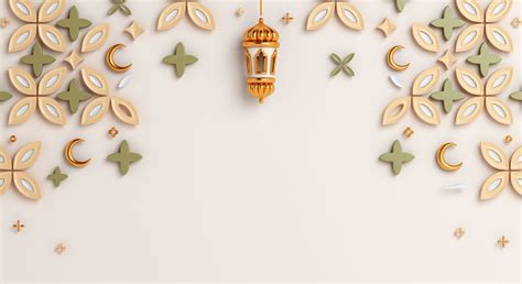 랜턴 초승달 만화 스타일 라마단 카림 마울리드 이프타르 이스라 미라지 이드 알 피트르 아다 무하람 복사 공간 텍스트 영역 3d 그림이 있는 이슬람 장식 배경 3차원 형태에