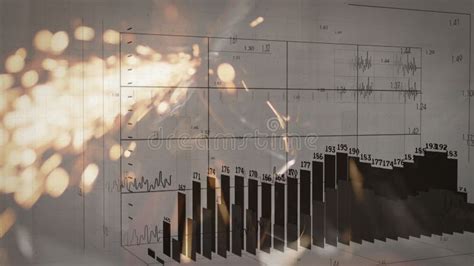 overlaying glowing light effects bar chart and line graphs showing