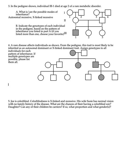 Solved 3 In The Pedigree Shown Individual Iii 1 Died At Age 2 Of A Rare Metabolic Disorder A