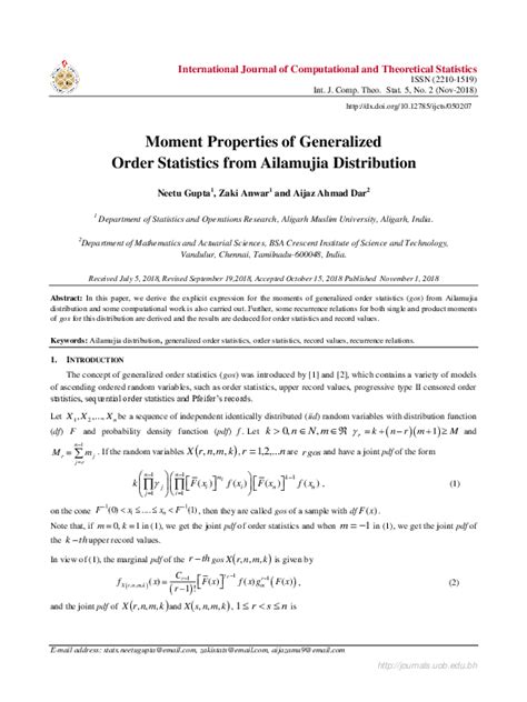 Pdf Moment Properties Of Generalized Order Statistics From Ailamujia Distribution