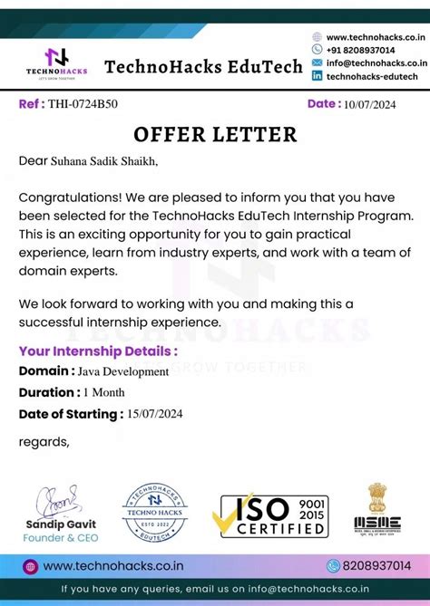 suhana shaikh on linkedin javadeveloper technohacksedutech internship