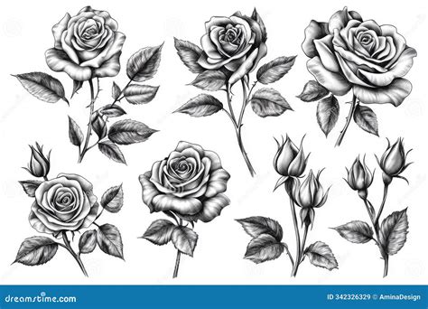 A Vintage Black And White Tattoo Set Collection Featuring Beautiful