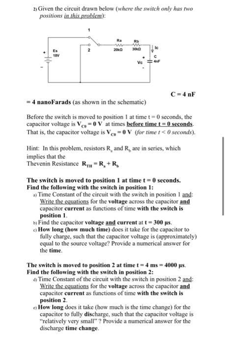 solved 2 given the circuit drawn below whene the switch