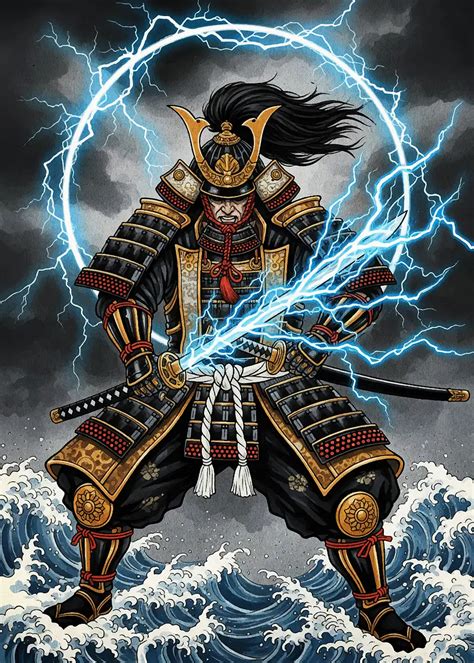 Samurai Warrior With Lightning Poster Picture Metal Print Paint By