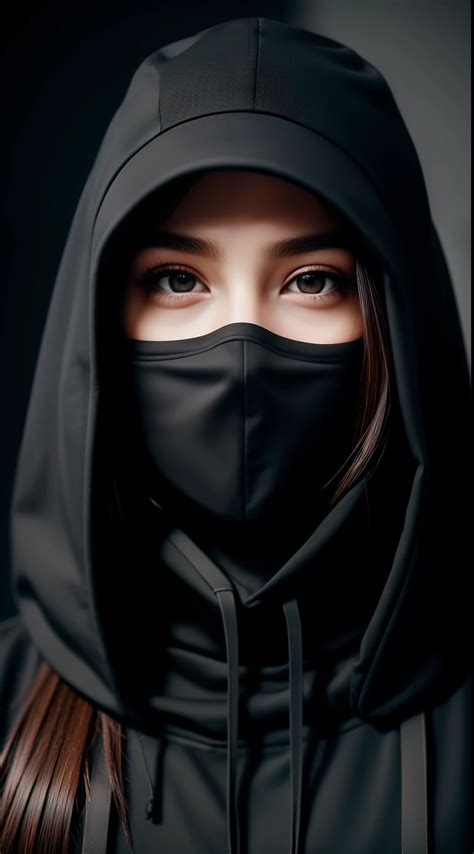 검은 후드와 검은 마스크를 착용한 여성 Seaart Ai