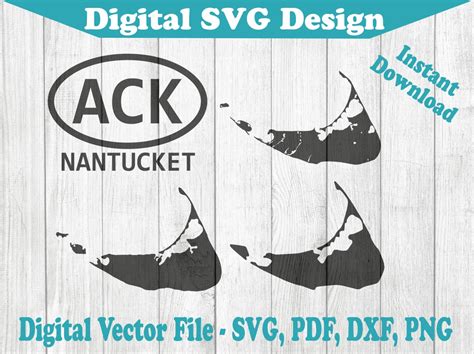 Nantucket Map Svg Ack Vector Designs Digital Download Etsy