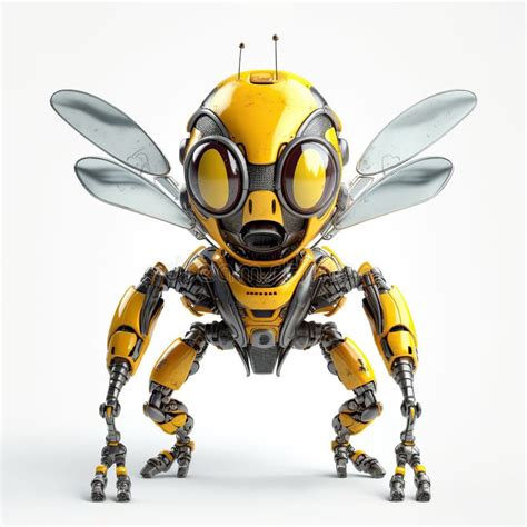 Bee Or Wasp Robot Robotic Insect Isolated Over White Background Ai