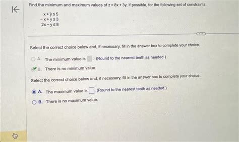solved find the minimum and maximum values of z 8x 3y if