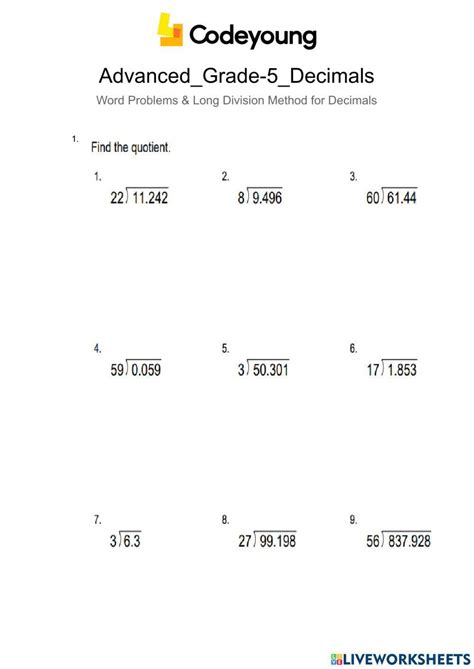 Free Long Division Decimals Worksheet Download Free Long Division