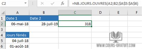 Excel Calculer Le Nombre De Jours Entre Deux Dates Tutoriel Excel