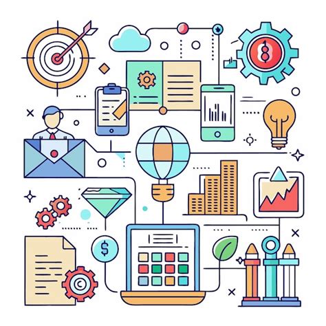 Colorful Linear Illustration Of Business Process Premium AI Generated Vector