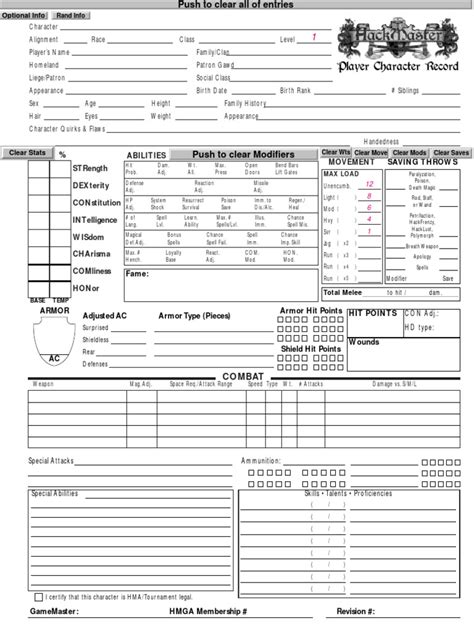 Hackmaster Fillable Player Character Sheets Pdf Role Playing Games Role Playing Video Games