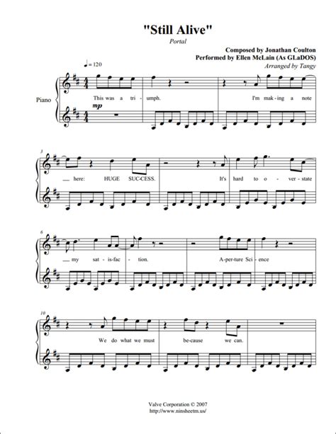 Fileportal W32 Still Alive Sheet 1png Video Game Music