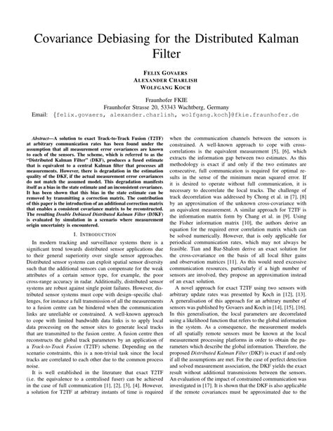 Pdf Covariance Debiasing For The Distributed Kalman Filter