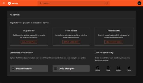 headless cms welcome screen · issue 891 · webiny webiny js · github