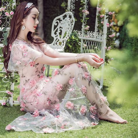 Fairytale Pink 3d Flowers Sheer Long Birthday Party Dress Lunss