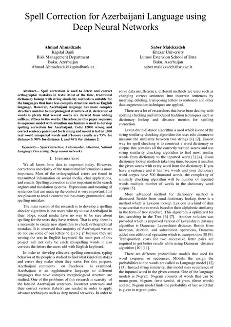 Pdf Spell Correction For Azerbaijani Language Using Deep Neural Networks