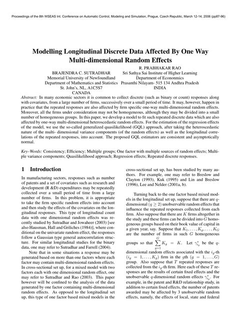 Pdf Modelling Longitudinal Discrete Data Affected By One Way Multidimensional Random Effects