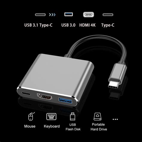 Bộ Chuyển đổi đa Cổng Usb C Sang Hdmi Cổng Usb 3 0 đầu Ra Type C Hub Thunderbolt 3 Sang Hdmi 4k