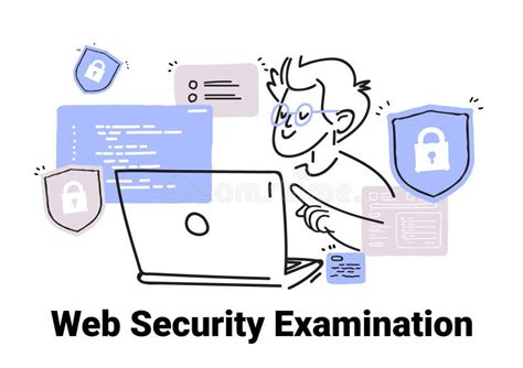 Web Security Examination Concept Person Analyzing Laptop Locks Code