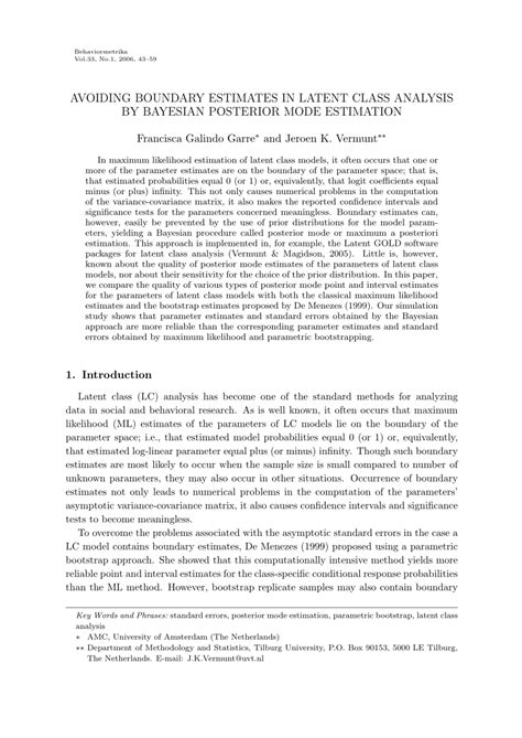 pdf avoiding boundary estimates in latent class analysis by bayesian