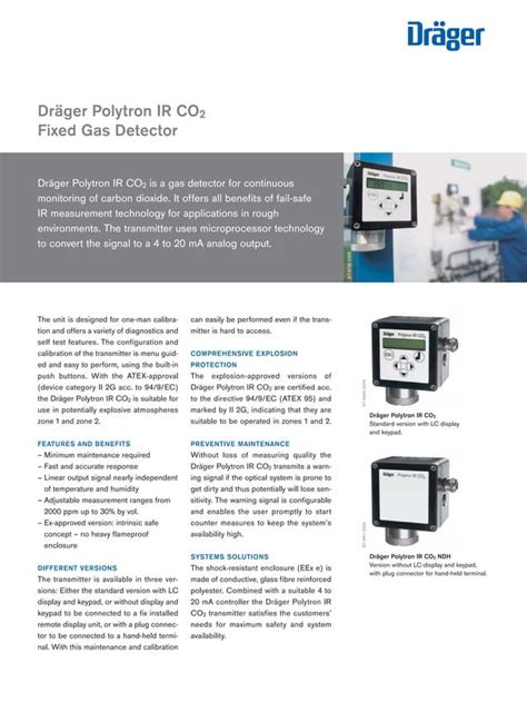 Drager Polytron IR CO2 Fixed Gas Detector Spec Sheet PDF