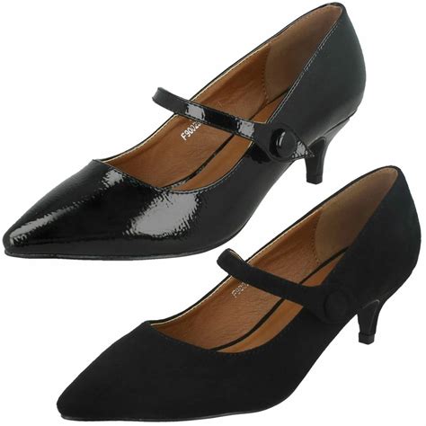 Ladies Spot On Small Heel Mary Jane Court Shoe Pointy Toe F9r0023