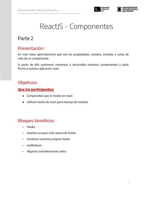 Clase 7 React Js Componentes Parte 2 Hooks Pdf Software