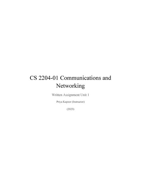 Written Assignment Unit 1 Cs 2204 01 Communications And Networking Written Assignment Unit 1